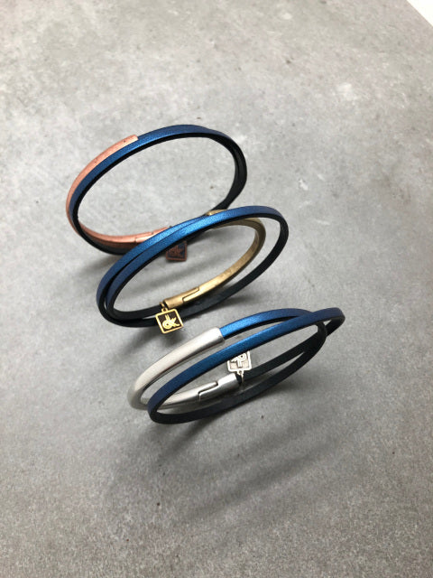 Metallic Blue Leather Skinny Breakaway Wrap Bracelet – Diana Kauffman ...
